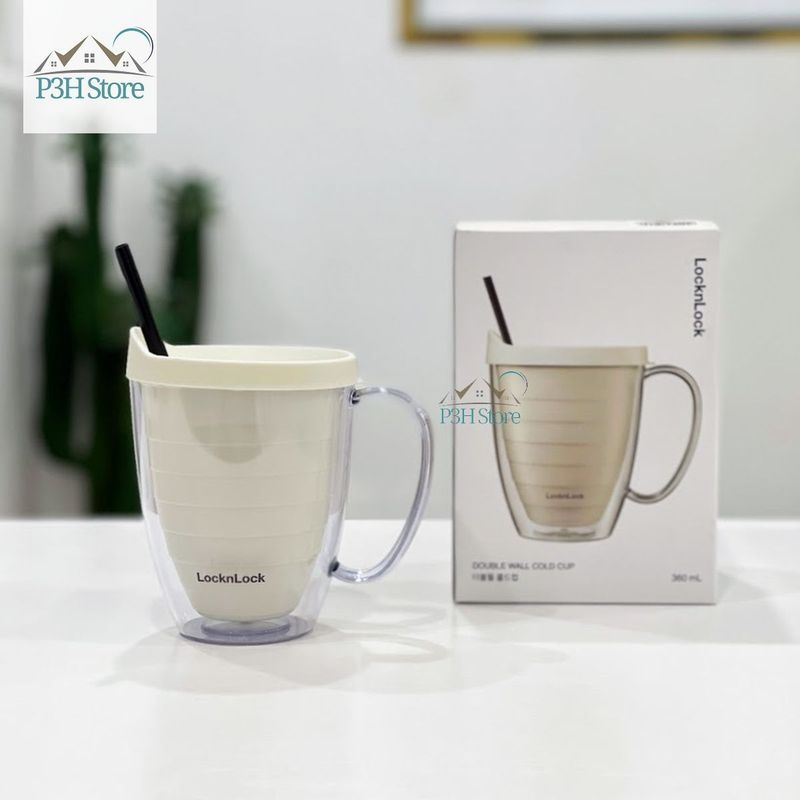 Ly nhựa 2 lớp LocknLock Cold Cup 360ml/600ml kèm ống nắp trượt đóng mở HAP523 HAP524 HAP525 ...