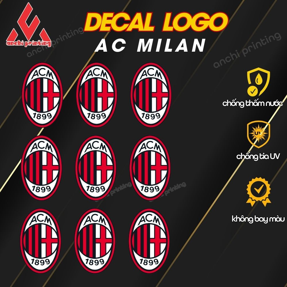 Combo 9 sticker logo decal CLB bóng đá AC MILAN chất liệu chống nước 5 ...