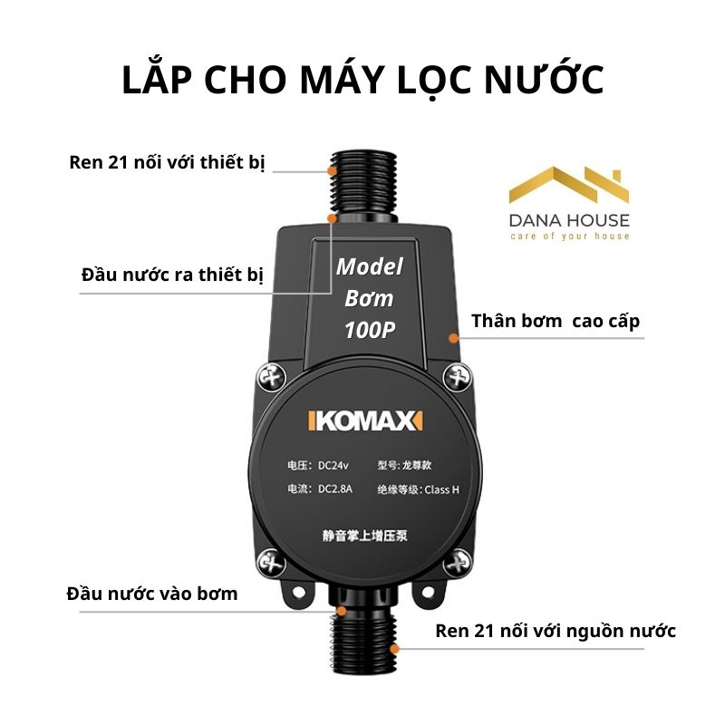 Bơm Tăng Áp Máy Lọc Nước - Chính Hãng KOMAX Chuyên Dụng Bơm Tăng Áp Lực Nước Cho Máy Lọc Nước ...