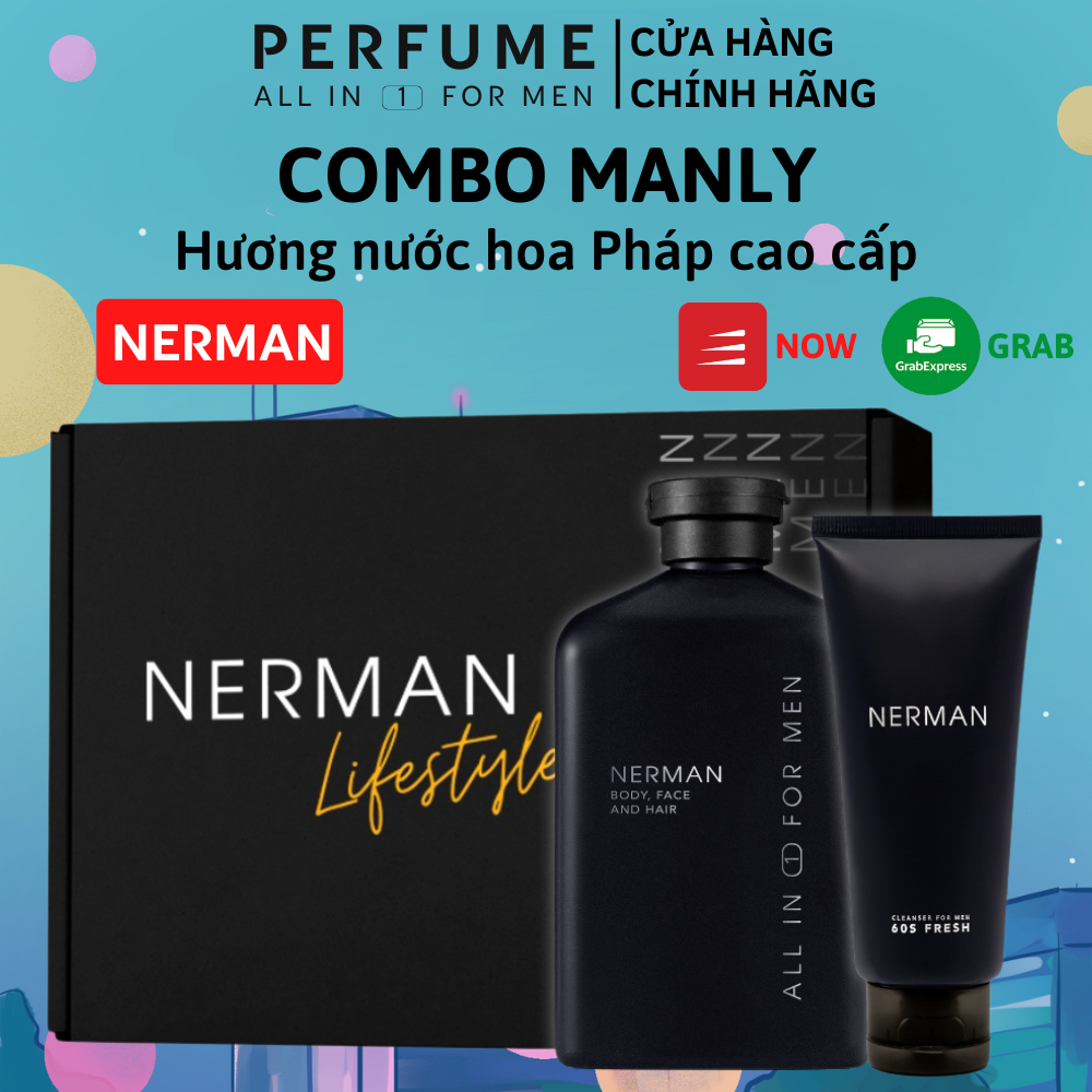 Combo sữa tắm gội nam Nerman 350ml và sữa rửa mặt ngừa mụn Nerman 100ml ...