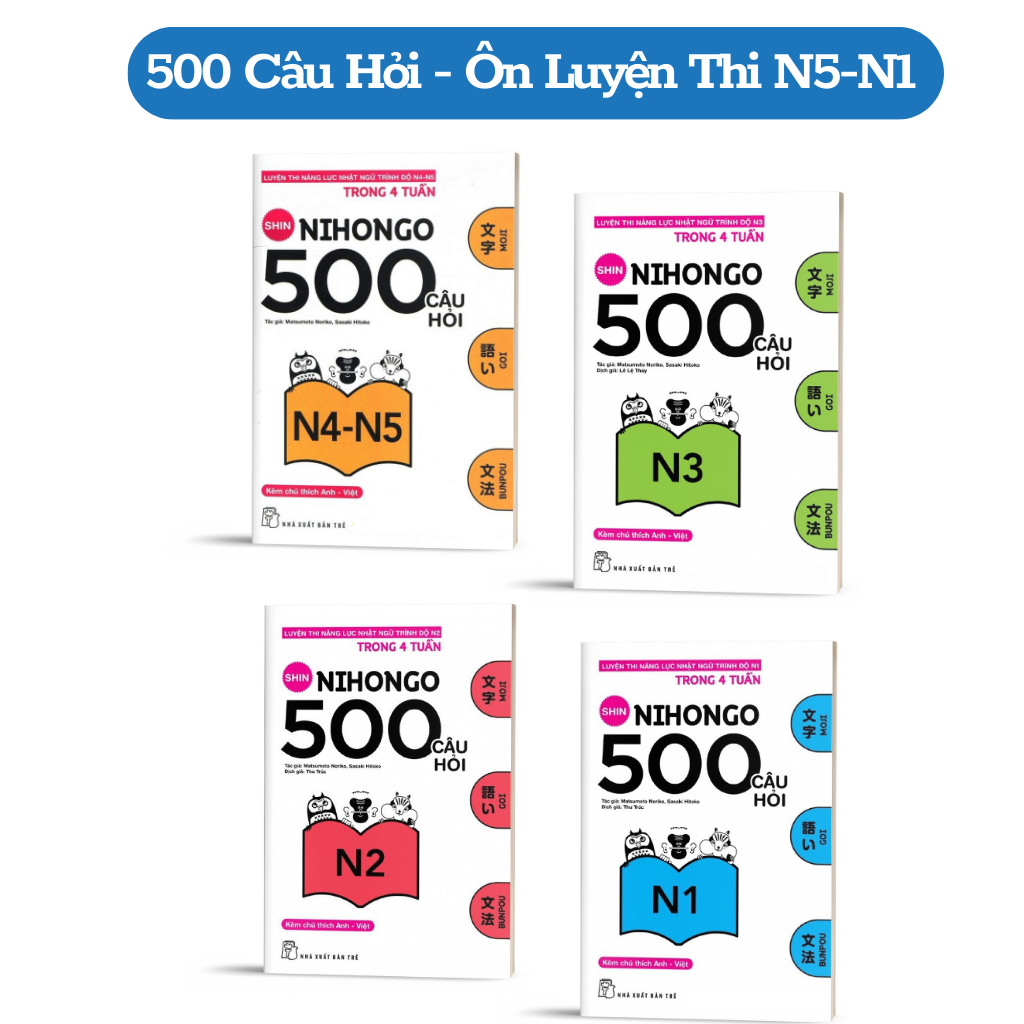Sách - Trọn Bộ 500 Câu Hỏi Ôn Tập Chuẩn Bị Cho Kỳ Thi JLPT N5 - N1 (Có kèm chú thích tiếng Việt ...