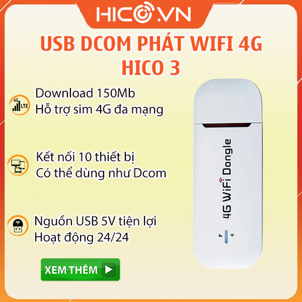 USB Dcom Phát Wifi 4g LTE CAT4 3G/4G DONGLE HICO3 st70 sử dụng sim đa ...