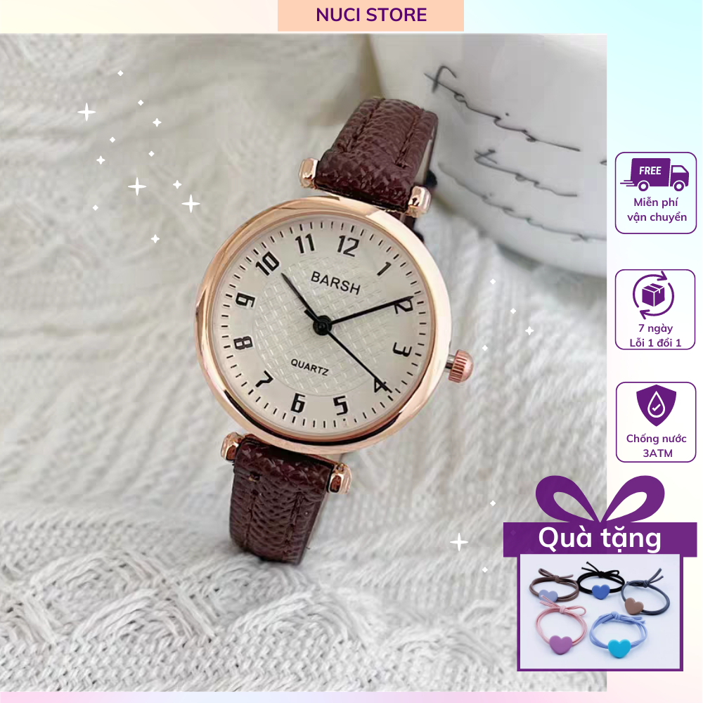 Đồng hồ đeo tay nữ Barsh dây da mặt tròn trẻ trung dành cho tay nhỏ ...