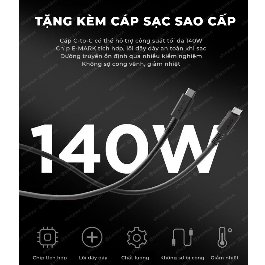 Bộ sạc Lenovo Legion C140 | Công suất 140W | Công nghệ GaN | PD 3.1 - QC 3.0 - PPS 3.0 | Trọng ...