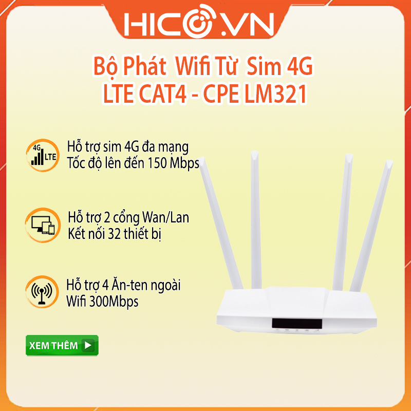 Bộ Phát Wifi từ sim 4G LTE Cat4 – CPE LM321 – Tốc độ 150Mbps - Nhỏ Gọn ...