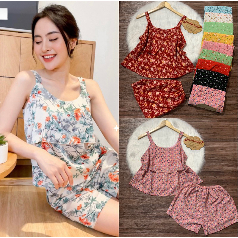 Bộ ngủ 2 tầng, đồ bộ mặc nhà lụa Hàn họa phom 40-63kg | Shopee Việt Nam