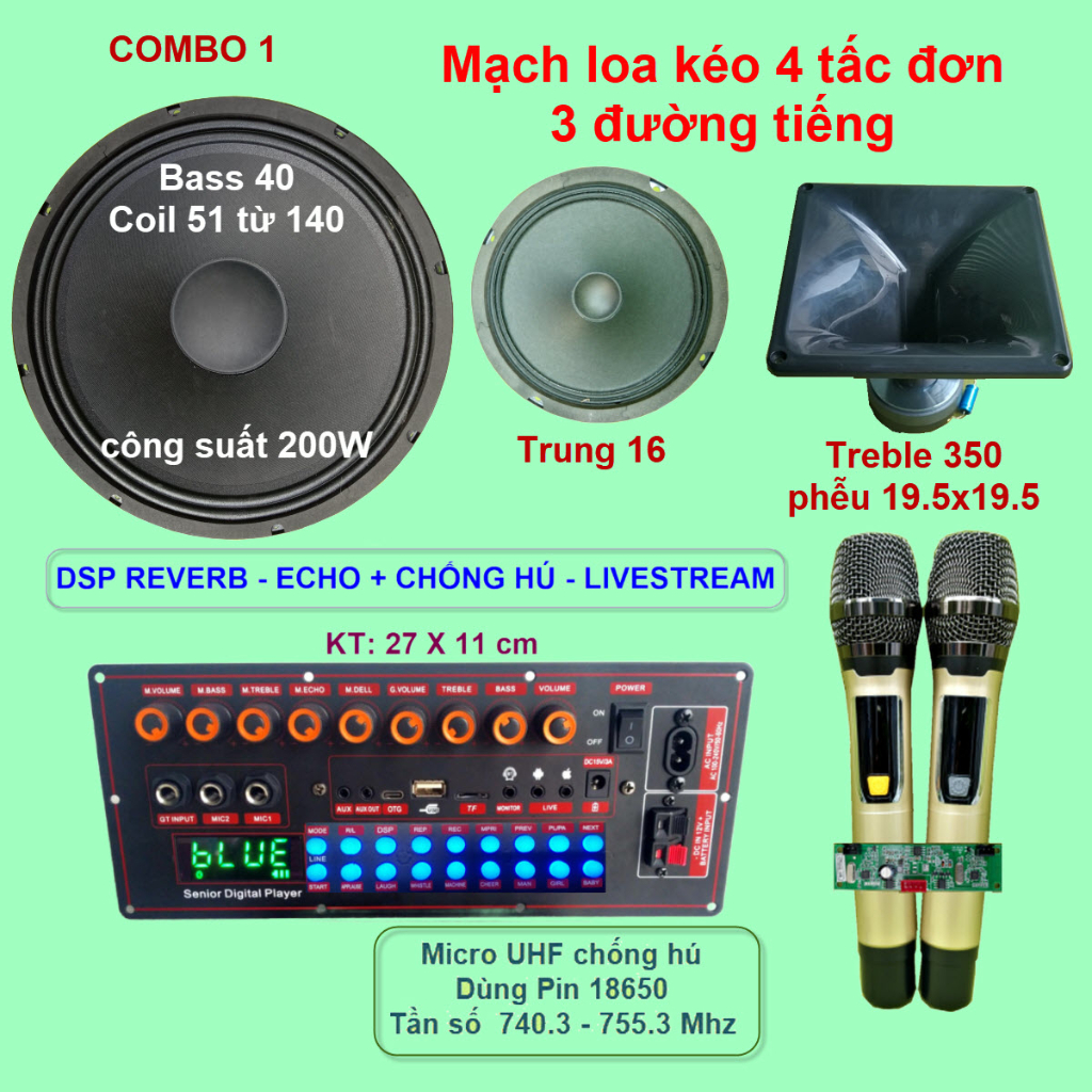 Mạch loa kéo 4 tấc đơn LIVESTREAM DSP REVERB – ECHO CHỐNG HÚ IC CS3855 ...