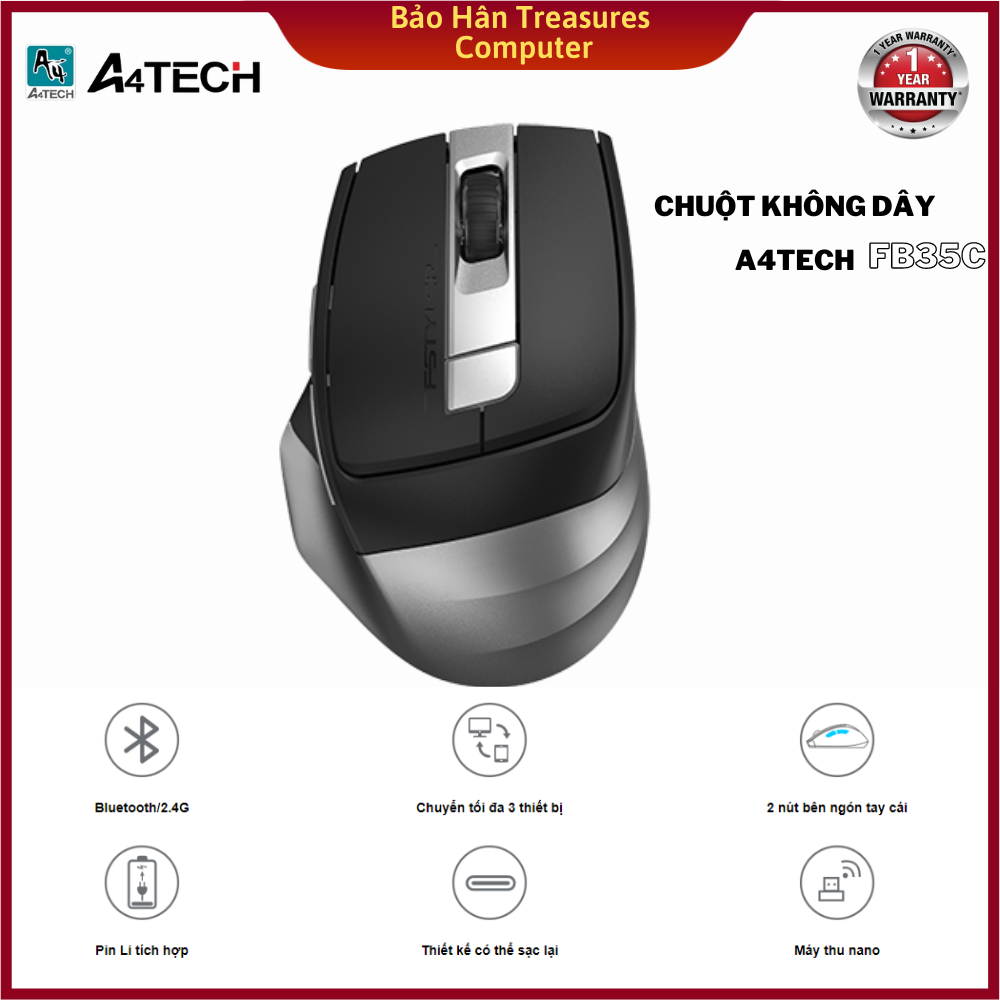 Chuột không dây 2.4Ghz & Bluetooth A4TECH FB35C (Pin sạc tiện lợi ...