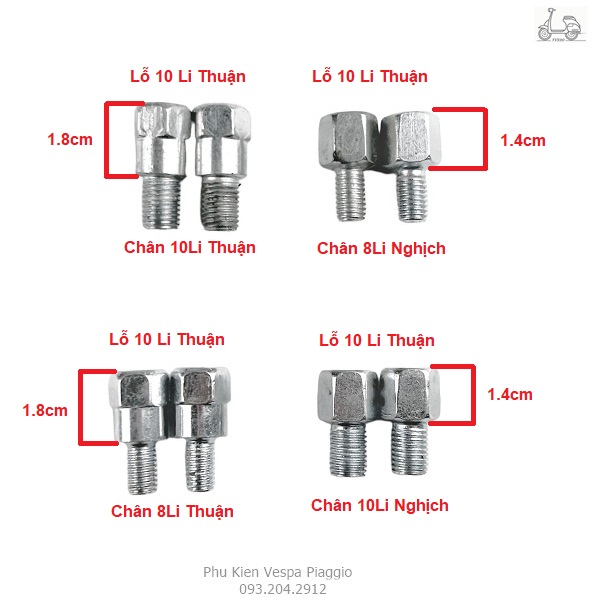 Ốc Nối Chân Gương Xe Máy 8Li 10Li Ren Thuận Nghịch | Shopee Việt Nam
