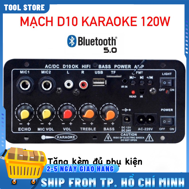 Mạch loa D10 Bluetooth 5.0 hát Karaoke công suất lớn 120w, 12V/24V/220V ...