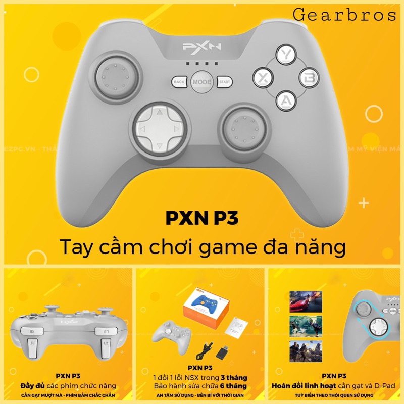 Tay Cầm Chơi Game Không Dây PXN P3 Grey Cho PC/PS3/Android/iOS | GEARBROS | Shopee Việt Nam