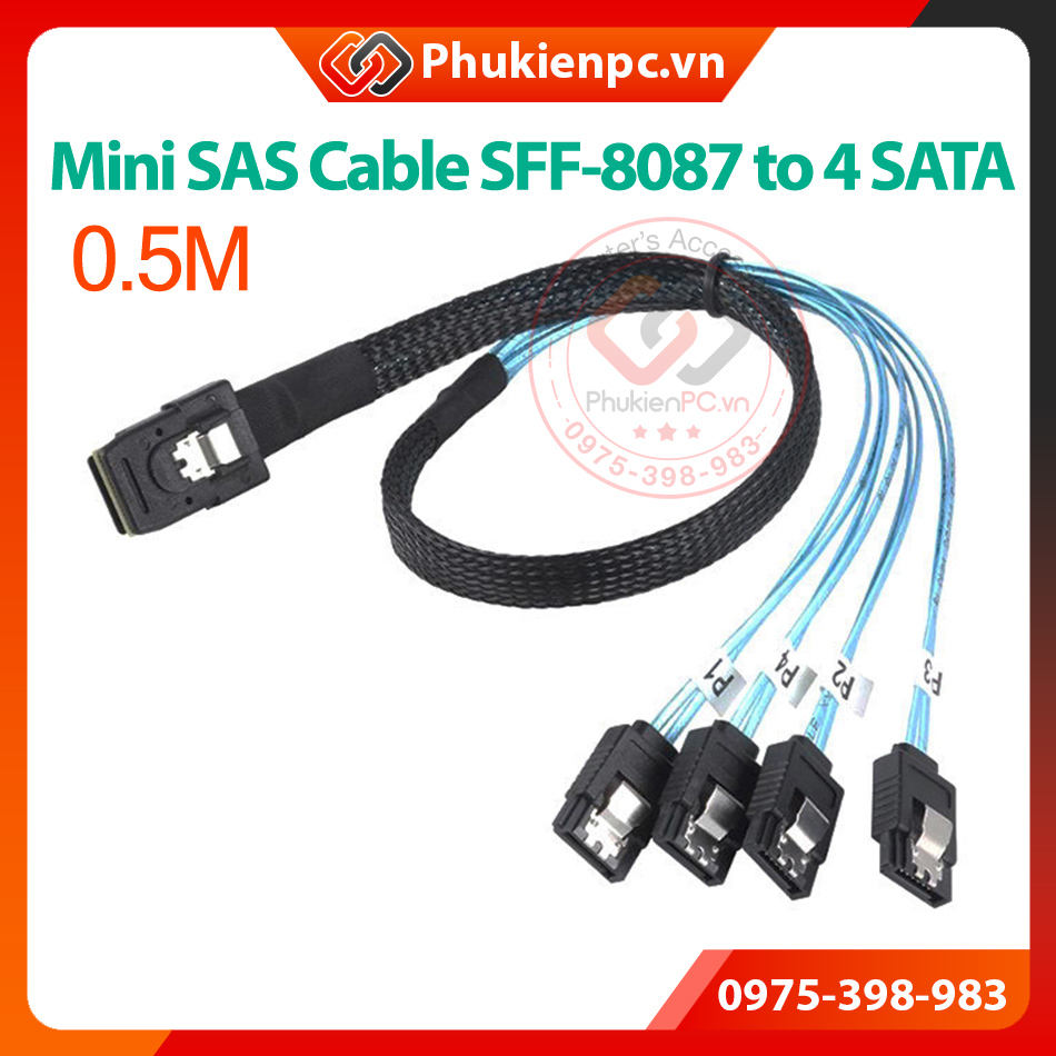 Cáp Mini SAS SF-8087 36Pin ra 4 SATA dài 50cm/ 0.5M cho Server máy chủ ...