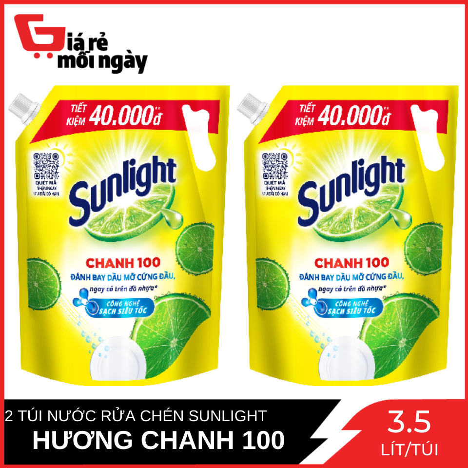[HÀNG MỚI] Combo 2 Túi Khổng Lồ Nước rửa chén Sunlight Chanh 100 Túi 3. ...