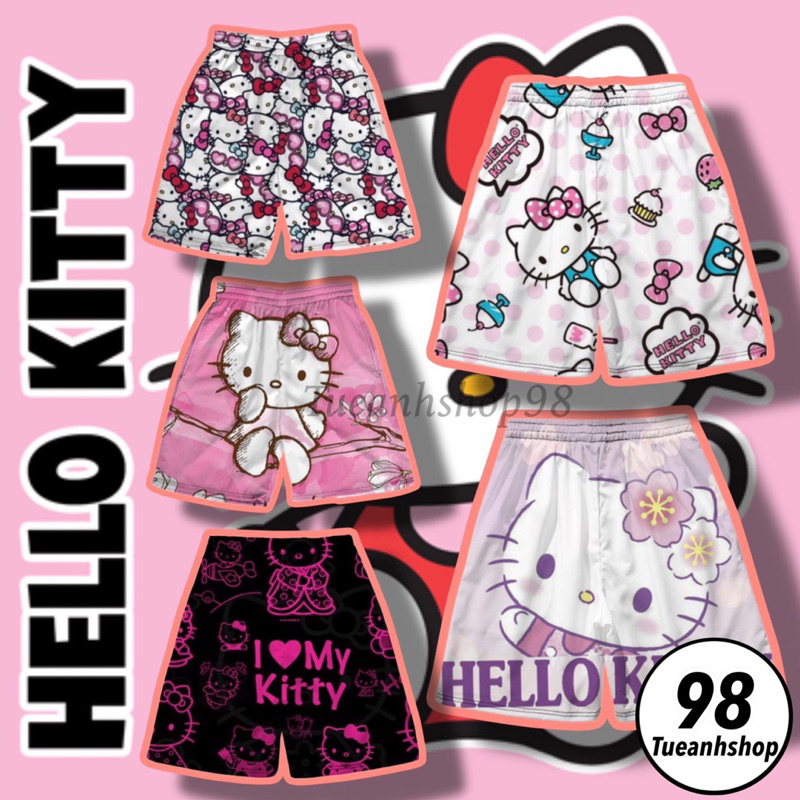 Mẫu Mới Quần Mèo Hello Kitty Short Lững Cartoon Quần Đùi Thun Cotton Hoạt Hình Nam Nữ Unisex