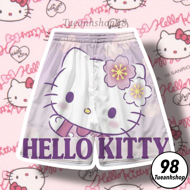 Mẫu Mới Quần Mèo Hello Kitty Short Lững Cartoon Quần Đùi Thun Cotton Hoạt Hình Nam Nữ Unisex