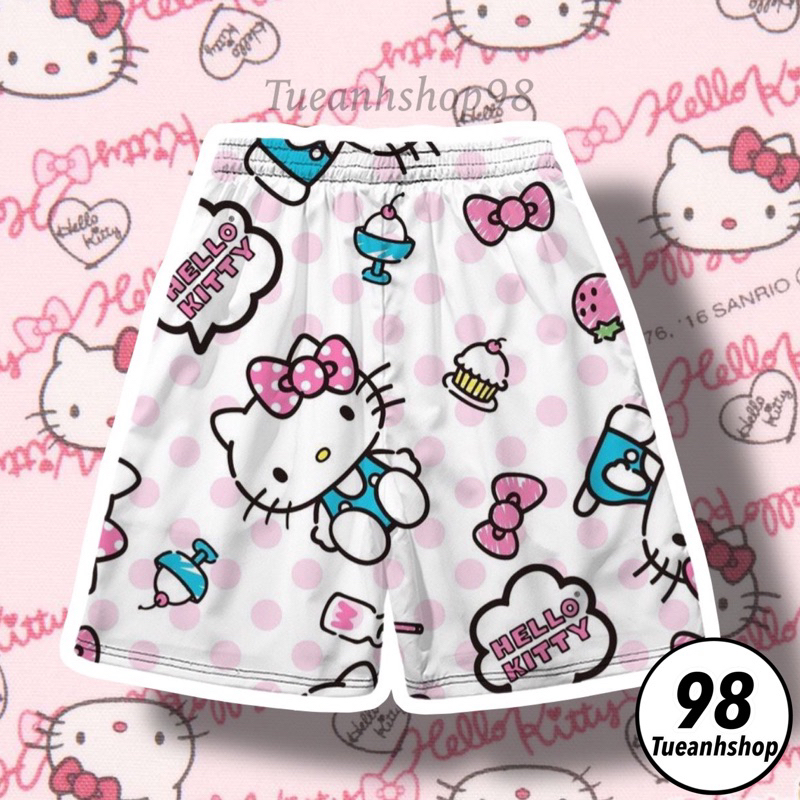 Mẫu Mới Quần Mèo Hello Kitty Short Lững Cartoon Quần Đùi Thun Cotton Hoạt Hình Nam Nữ Unisex