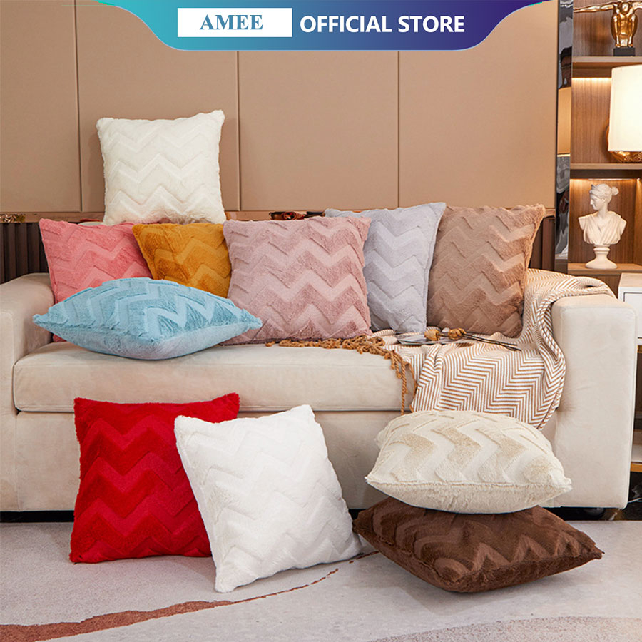 Vỏ gối tựa lưng bao gối sofa nhung lông ngắn vuông vân chéo 45x45cm mềm ...