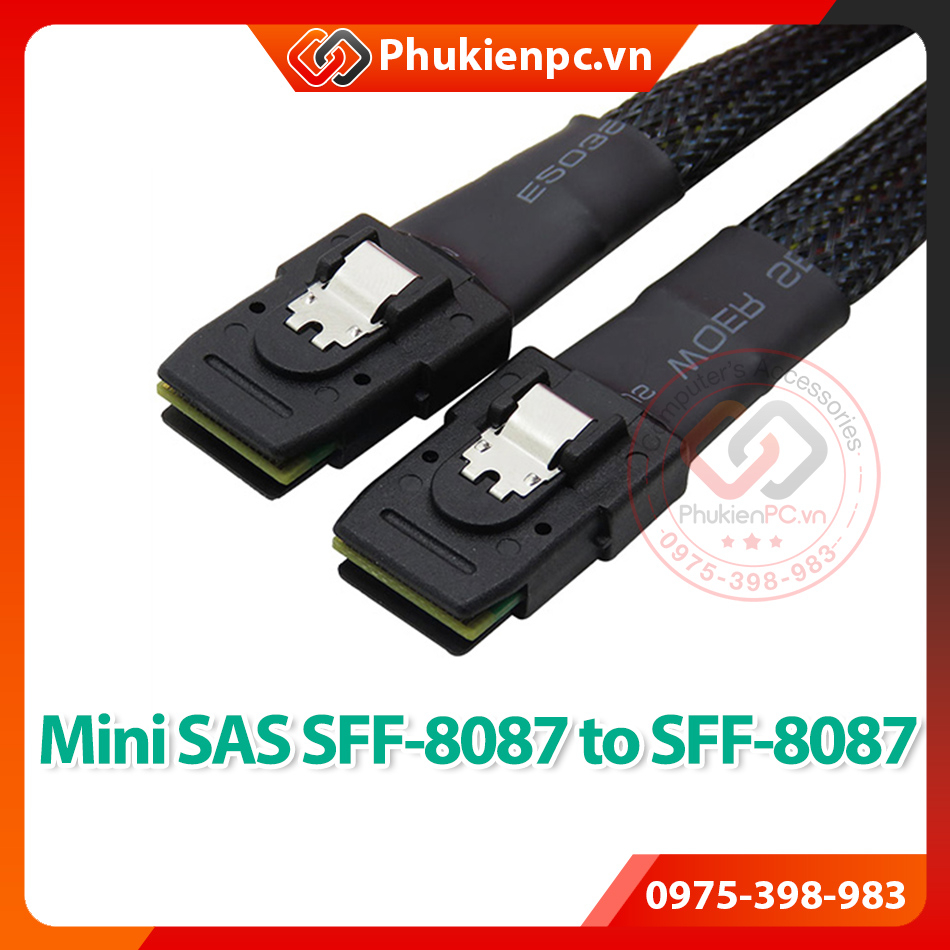 Dây cáp Mini SAS SFF-8087 to SFF-8087 SAS dài 0.8M, tốc độ 12Gbps. cho ...