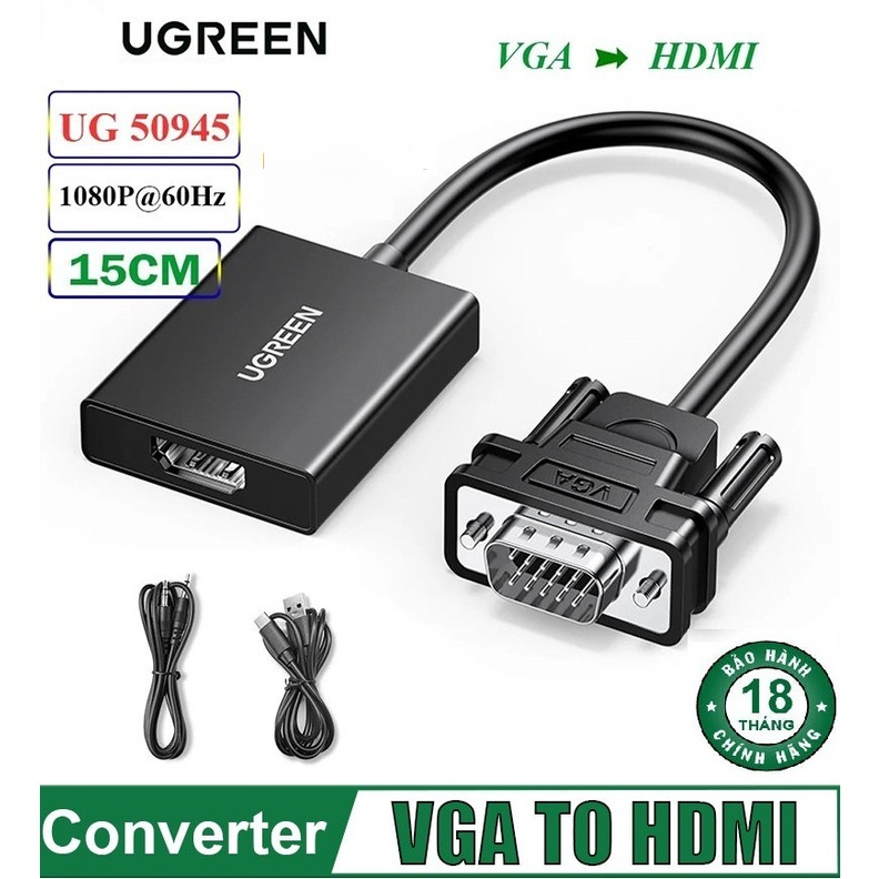 Cáp Chuyển Đổi VGA sang HDMI + Audio 3.5mm UGREEN 50945 | Shopee Việt Nam