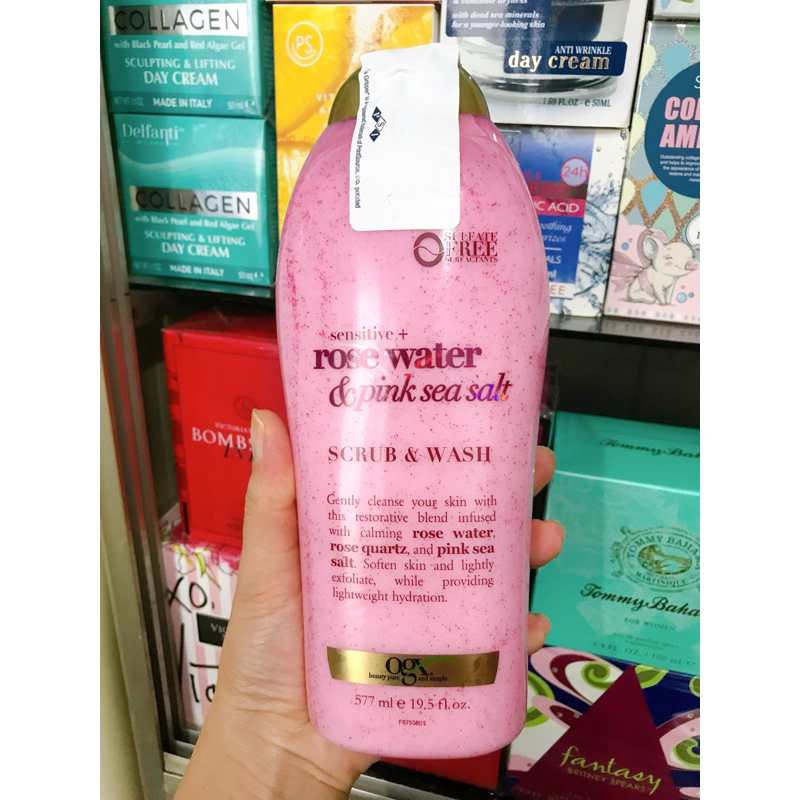 Sữa tắm tẩy da chết OGX Sensitive Rose Water & Pink Sea Salt Scrub ...