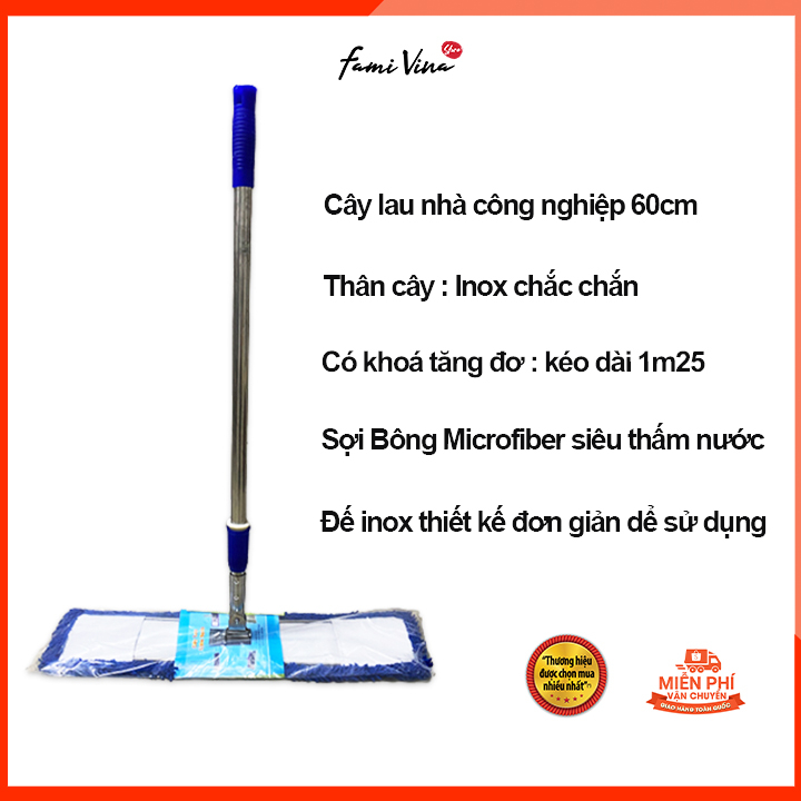 Cây lau nhà công nghiệp 60cm-Cây lau sàn nhà san hô tự vắt 360 tấm lau ...