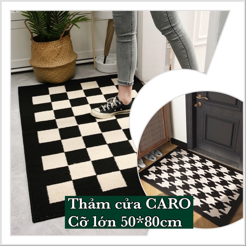 Thảm chùi chân cao cấp SỢI LEN CARO ĐEN KEM 50*80cm mật độ dệt cao ...