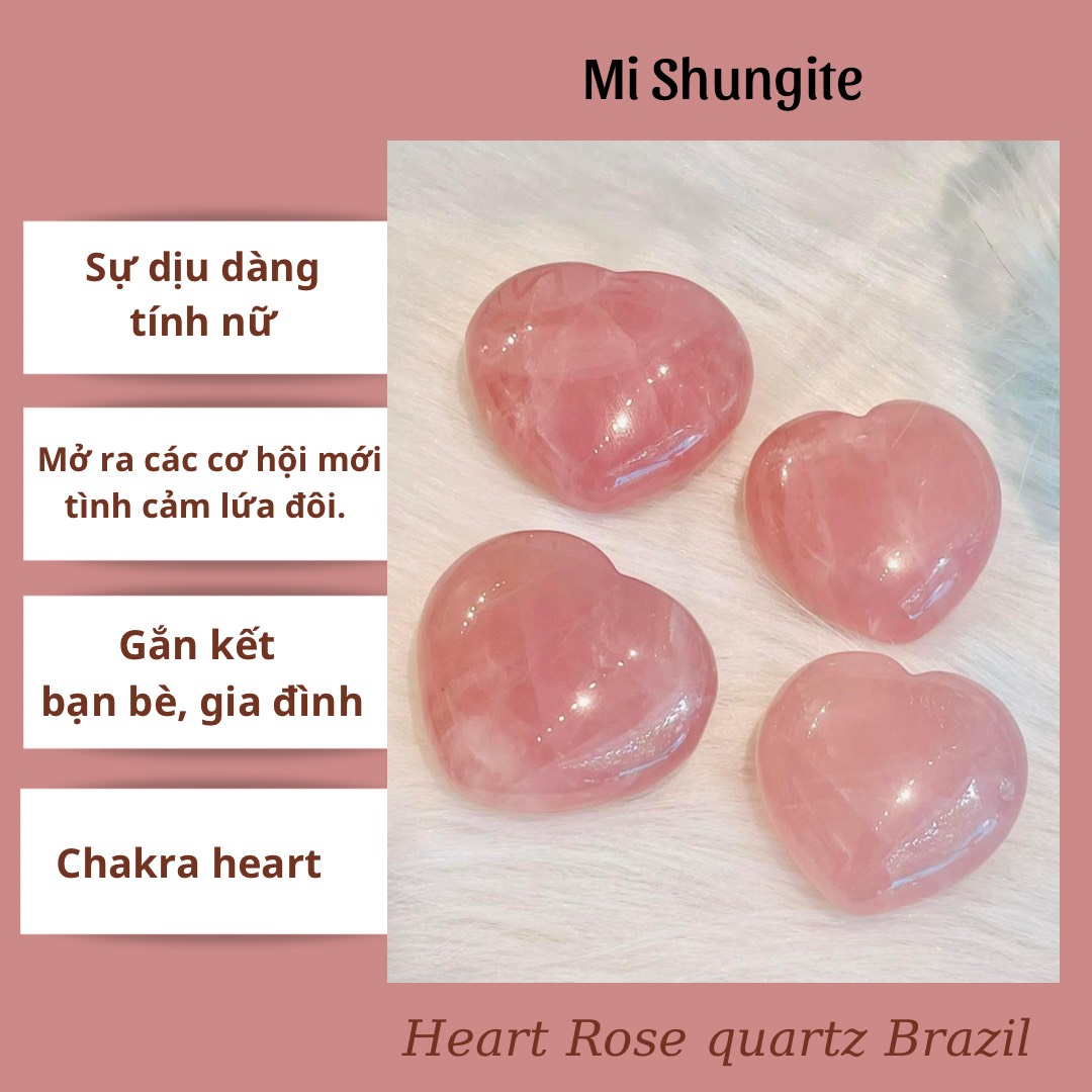 Trái tim đá thạch anh hồng rose quartz Brazil hồng đậm trong đẹp tự nhiên năng lượng cao thanh ...