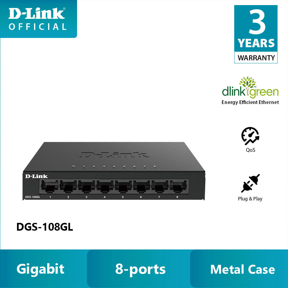 D-Link DGS-108GL Bộ chia tín hiệu mạng 8 cổng 10/100/1000 Mbps | Shopee ...