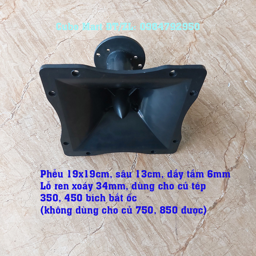 [Giá 01 cái] 01 Cái Phễu Nhựa có đầu đạn 19x19cm, Sâu 13cm, Dùng Lắp Củ Treble Kèn 250, 350, 450 ...
