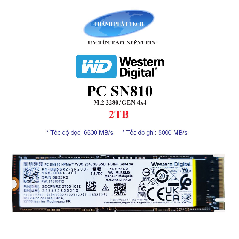 Ổ Cứng SSD Western Digital PC SN810 NVMe Gen4 -New tray, Chính hãng ...