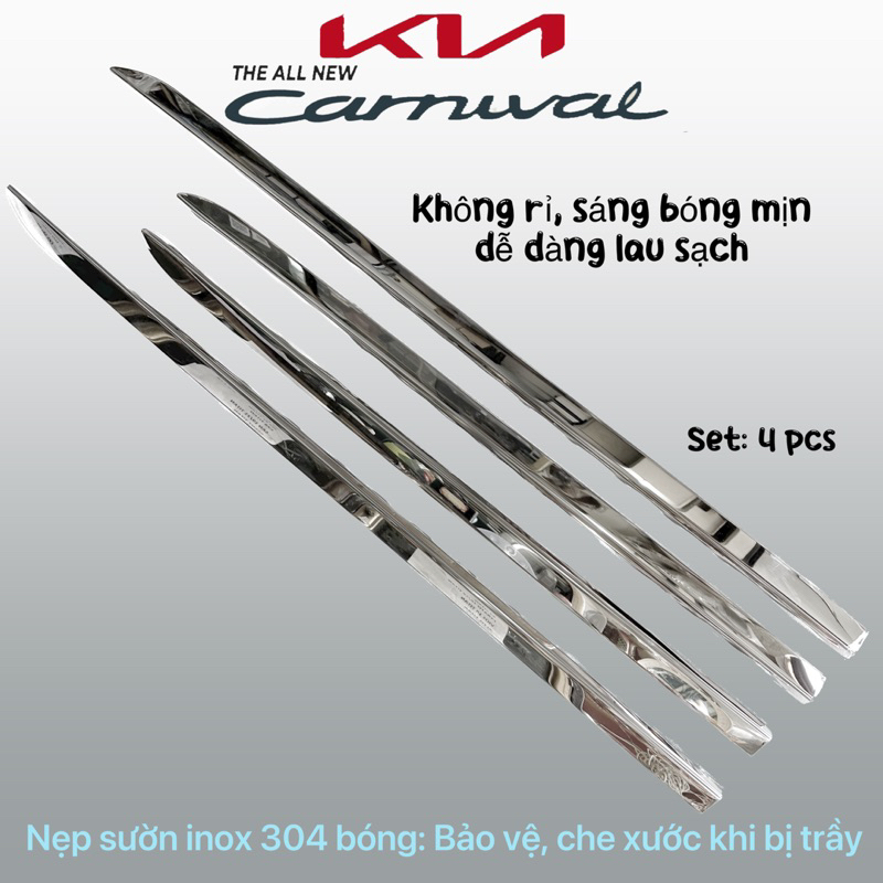 Ốp nẹp sườn hông cửa Kia Carnival 2022 2023 2024 KA4 inox 304 chrome bóng dán bảo vệ chống và ...