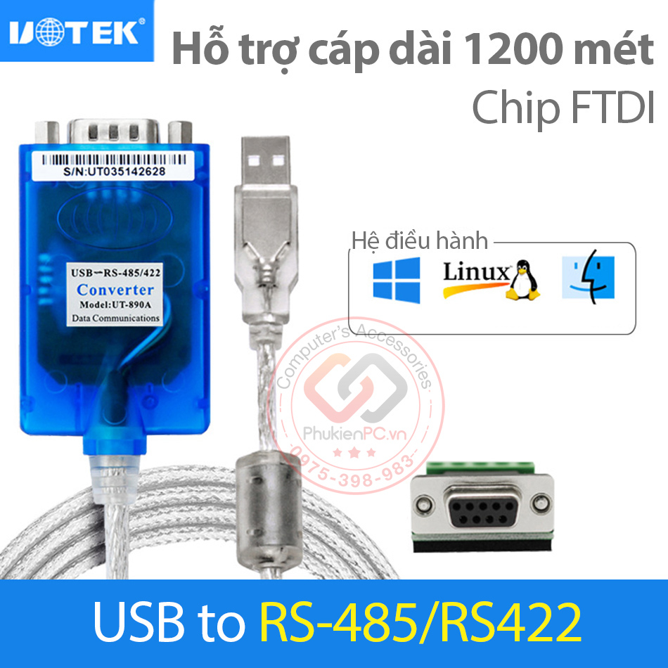 Cáp chuyển đổi USB sang RS422 RS485 UTEK UT-890A cho máy tính PC Laptop ...
