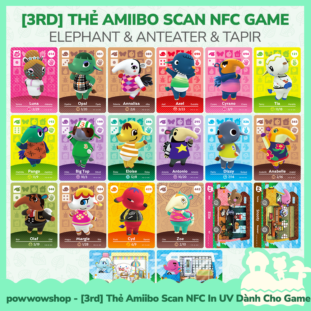 [Sẵn VN - Hỏa Tốc] 3rd Thẻ Amiibo Scan NFC Elephant & Anteater & Tapir ...