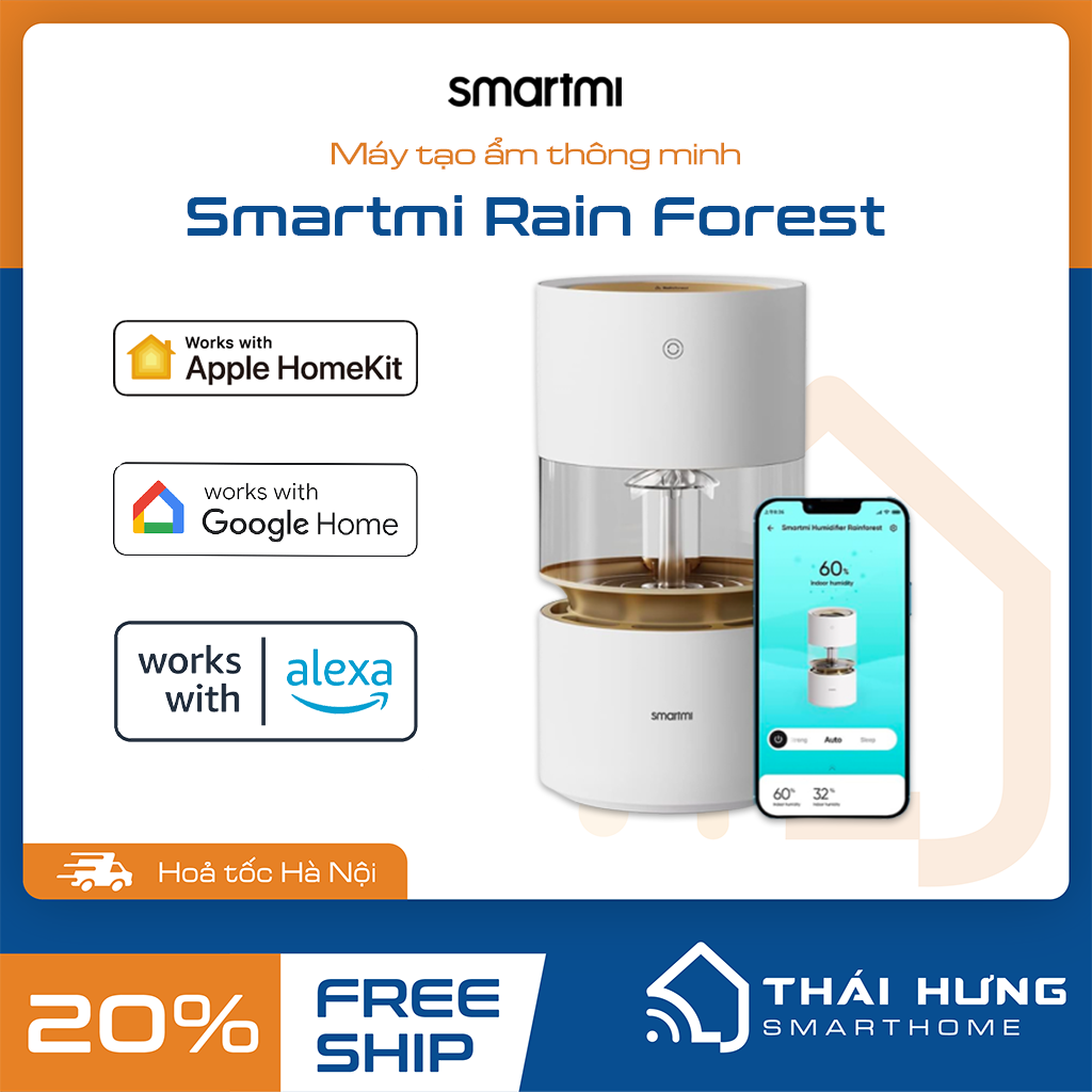 Máy tạo ẩm thông minh Smartmi Rainforest tương thích Homekit, Alexa kết ...