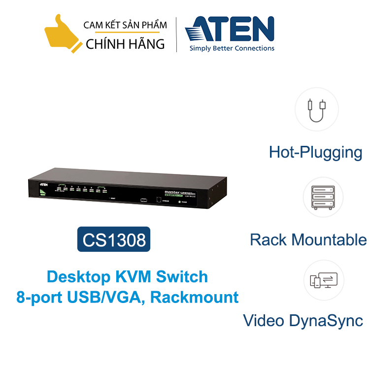 Bộ chuyển tín hiệu 8 CPU dùng 1 màn hình, ATEN CS1308 USB VGA KVM Switch dạng Desktop, Rackmount ...
