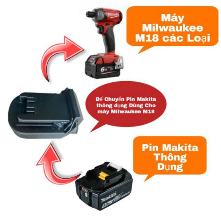 Đế Chuyển Pin Makita Thông Dụng Dùng Cho Máy Milwaukee M18 In Nhựa Chịu Lực Siêu Cứng - Bộ ...