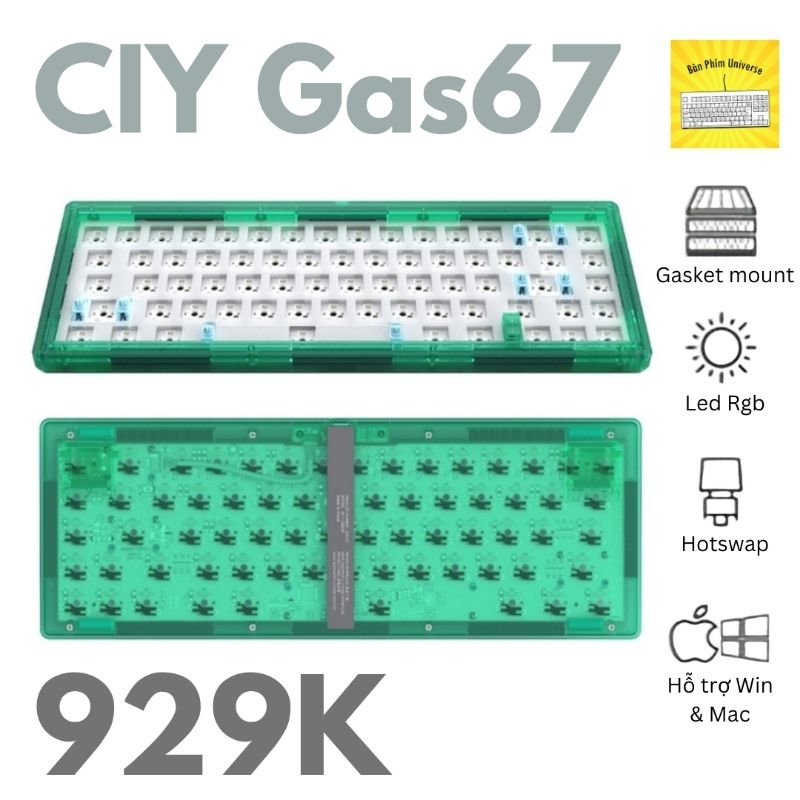 Bộ kit bàn phím cơ GAS67 LED RGB kết nối dây typeC gasket mount hotswap ...