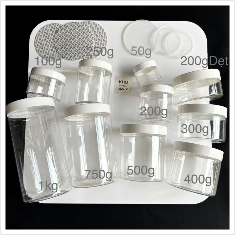 HỘP NHỰA NẮP TRẮNG ĐỰNG THỰC PHẨM - Hủ nhựa chiết Mỹ phẩm 1kg / 750g / 500g / 400g/ 300g / 200g ...