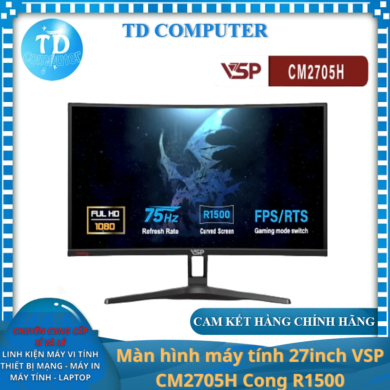 Màn hình máy tính 27inch VSP CM2705H Cong R1500 (27" FHD MVA 75Hz, HDMI+DP+Audio 3.5) - Hàng ...