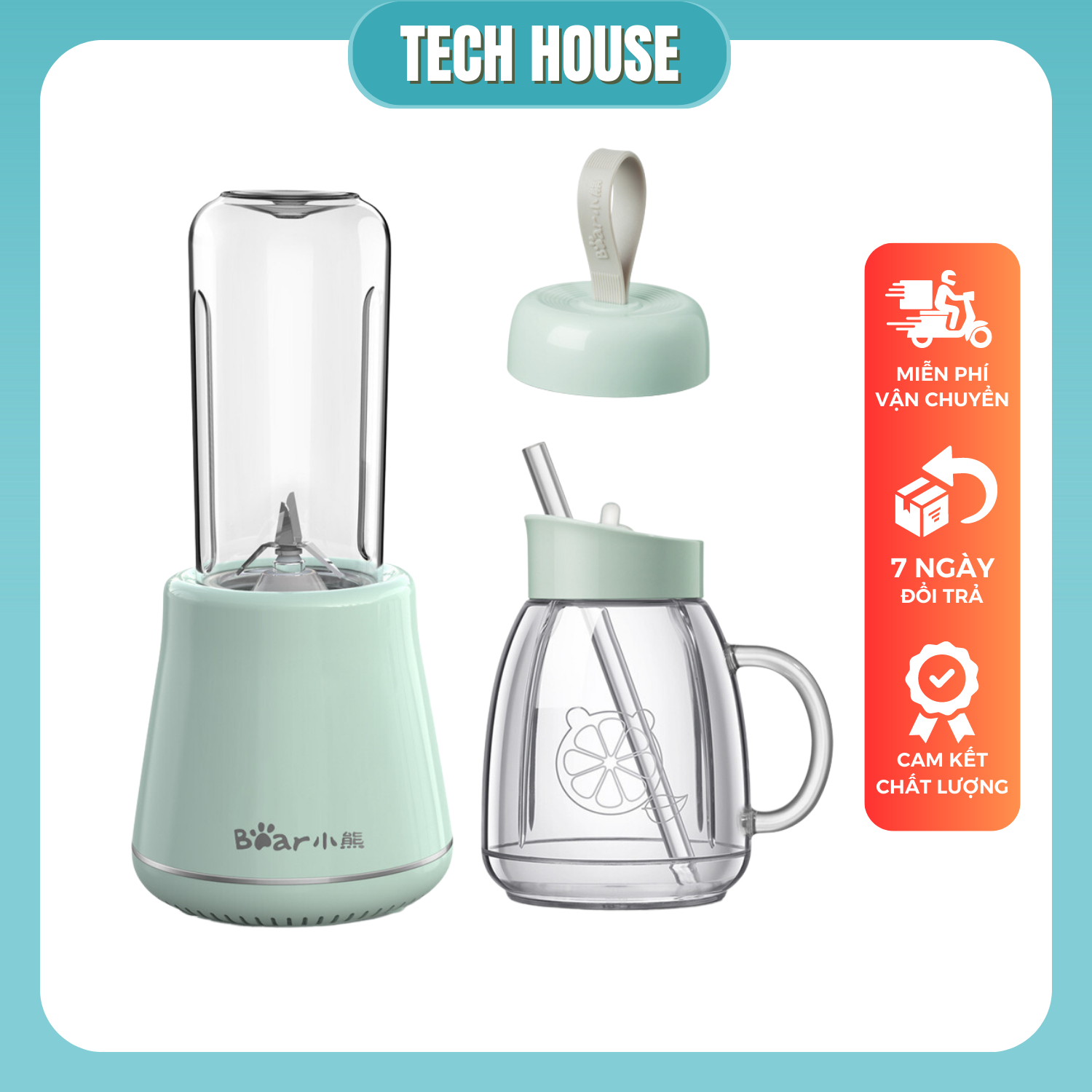 Máy xay sinh tố đa năng cầm tay Bear LLJ-D04A1 gồm 2 cốc đựng màu xanh mint | Shopee Việt Nam