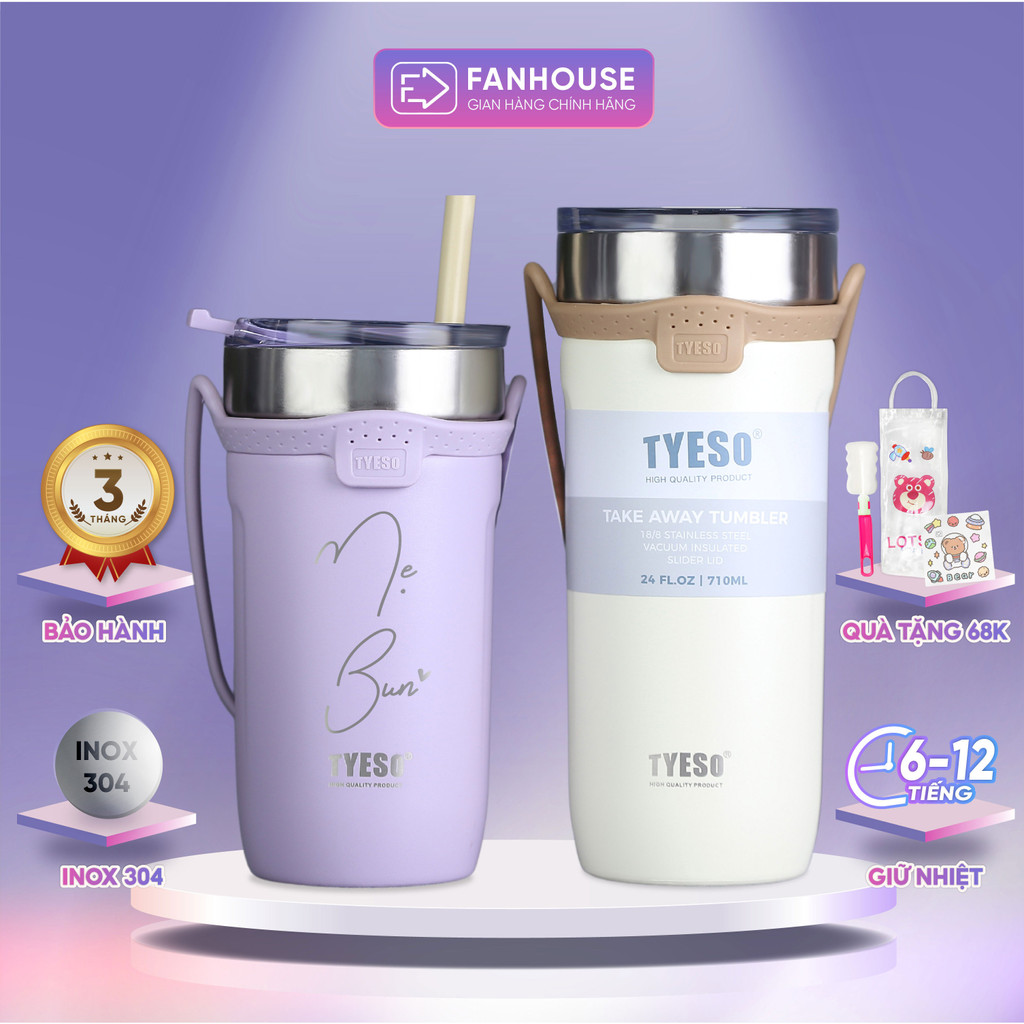 Ly giữ nhiệt cao cấp Tyeso Tumbler Fan House dung tích 550ml & 710ml, chất liệu inox 304, khắc ...