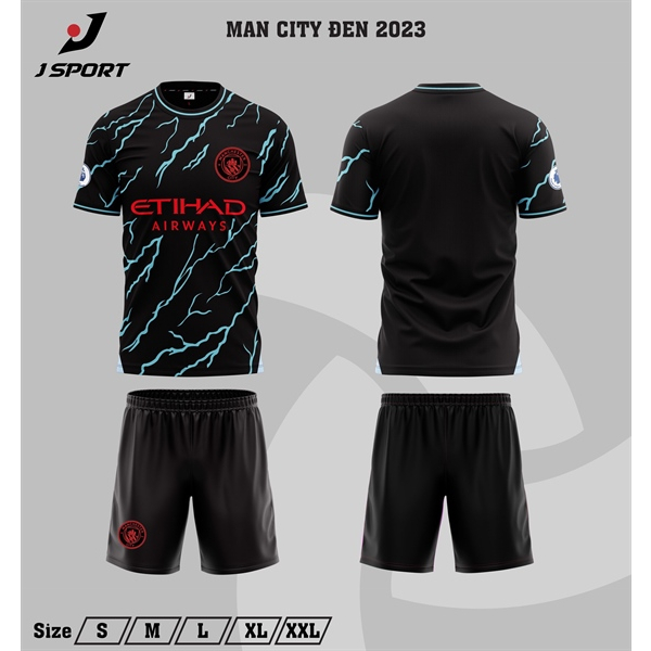 Bộ quần áo bóng đá Man City MC đen rằn ri JP2024 | Shopee Việt Nam