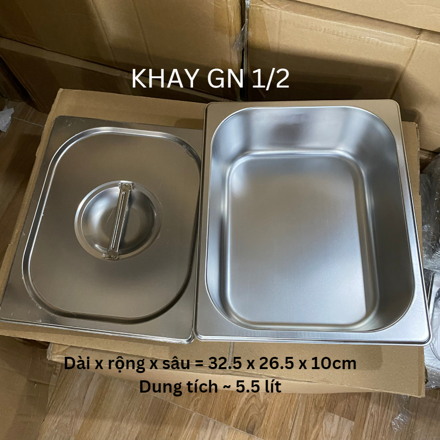 Khay inox đựng topping trà sữa, thạch, trân châu, nhân bánh mì, buffet, kem, thực phẩm (sâu 10cm ...
