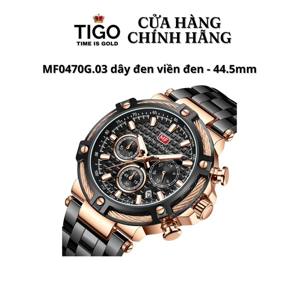 Đồng Hồ Nam MINI FOCUS MF0470G.03 Dây Thép Đen Viền Đen Thép Không Gỉ Mặt Tròn 44.5mm | Shopee ...