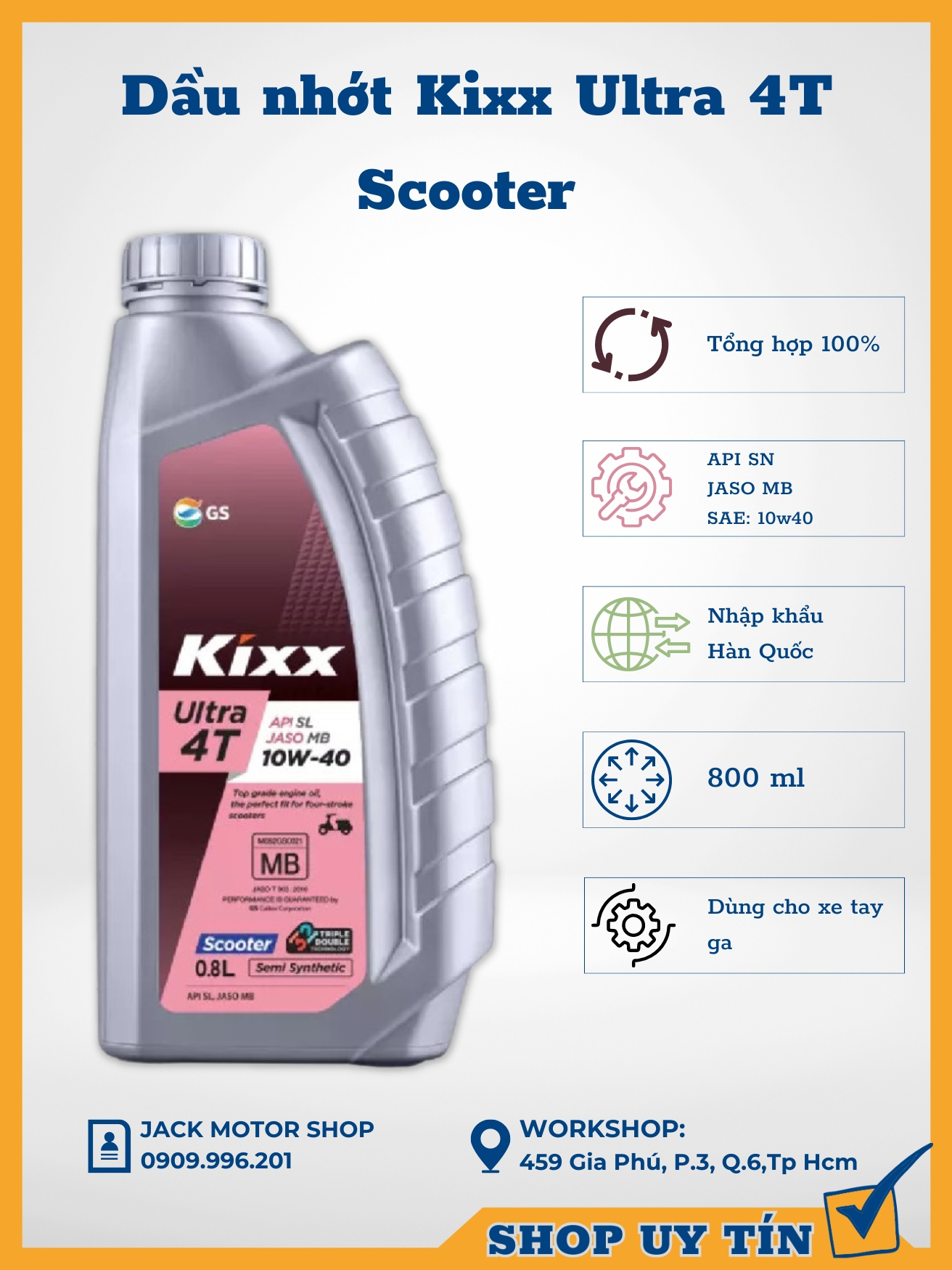 [Chính hãng] Nhớt tổng hợp cho xe ga KIXX Ultra 4T Scooter 10w40 nhập ...