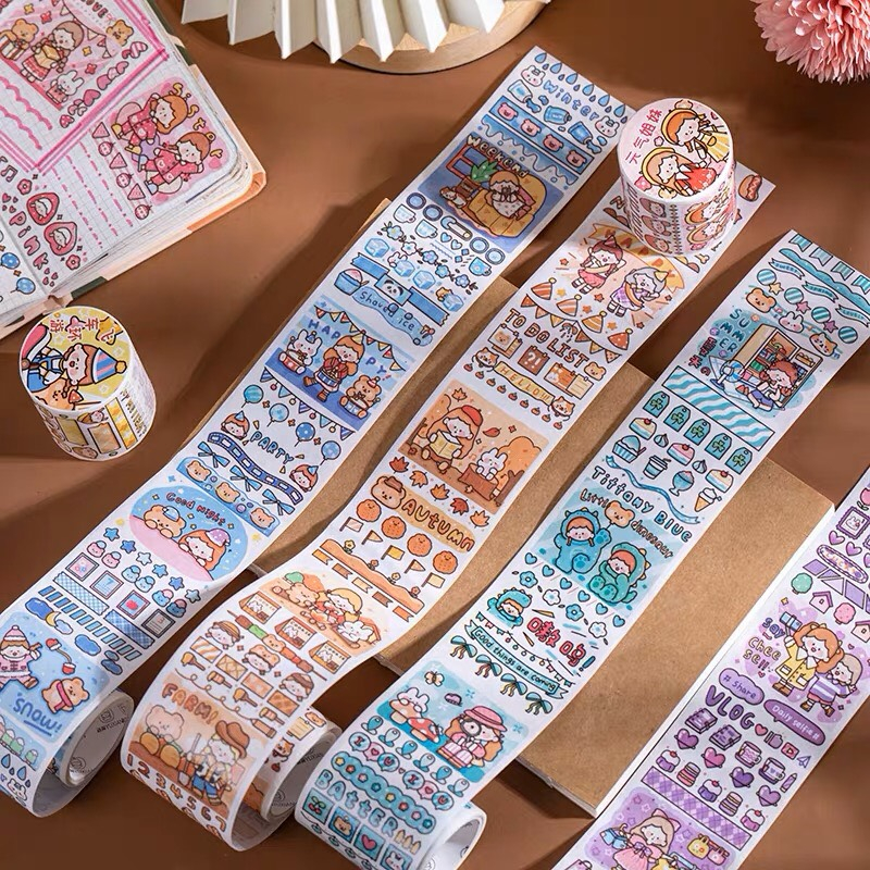 Cuộn 3m washi tape sticker 6 chủ đề nhật kí bạn bè xinh, dùng làm DIY ...