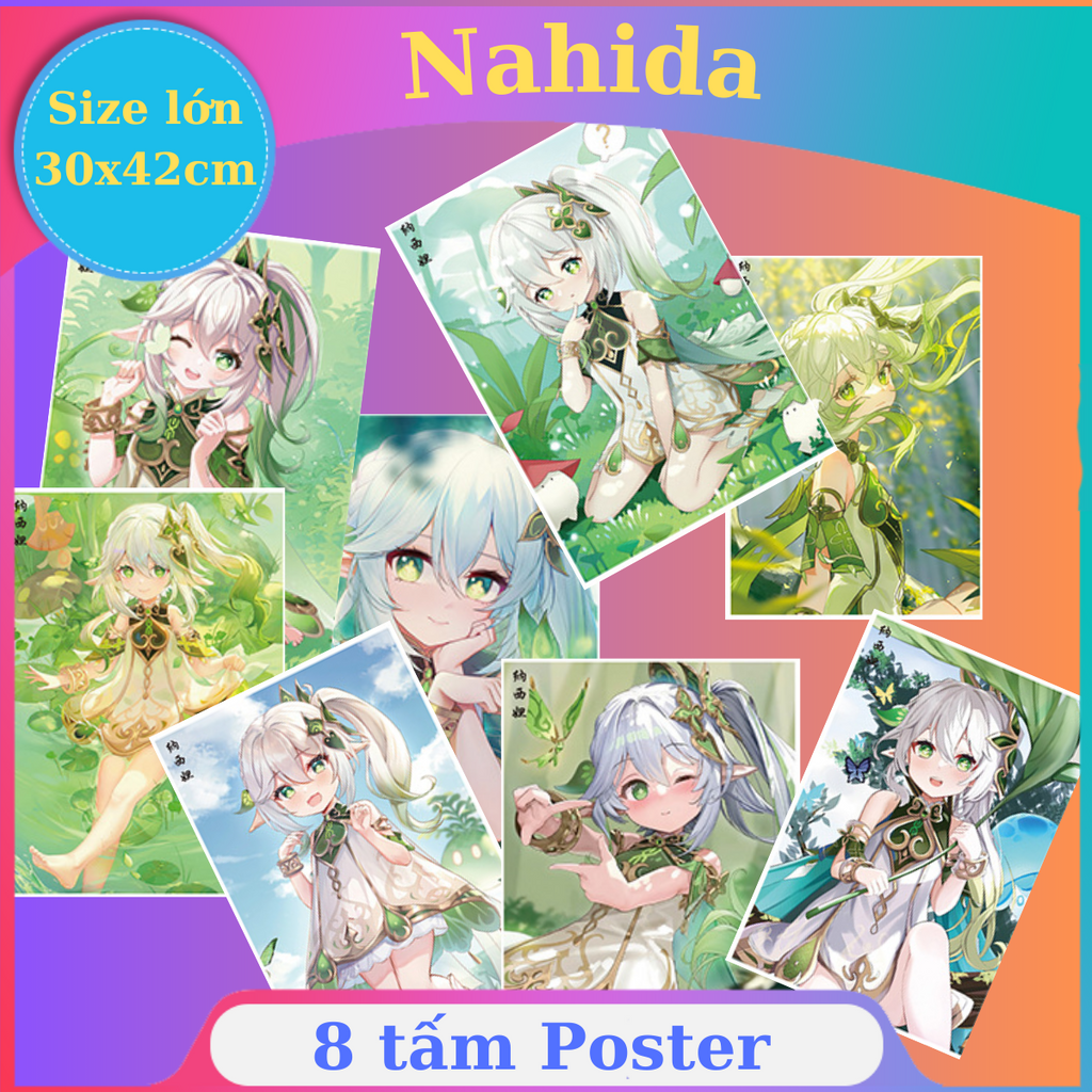 [Giấy Xịn] Nahida Genshin impact combo 8 tấm tranh khổ lớn poster anime ...