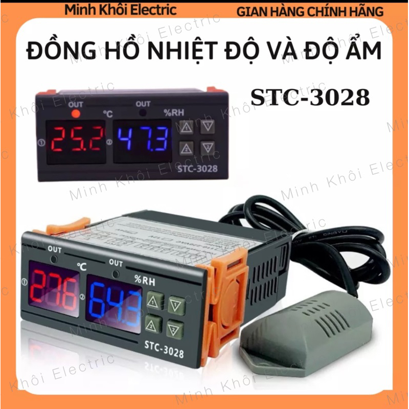 Bộ điều khiển nhiệt độ, độ ẩm kỹ thuật số kép STC-3028 12V / 24V / 220V, đồng hồ nhiệt độ, độ ẩm ...