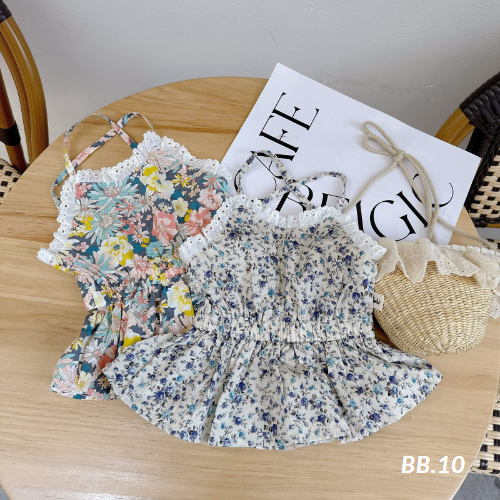 Áo 2 dây bé gái, sét áo bé gái hở lưng viền ren vải thô cotton mềm mịn ...