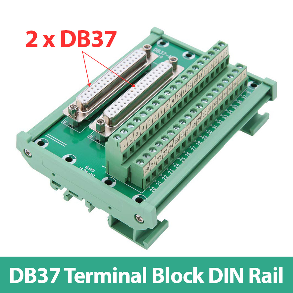 Đầu nối Dual DB37 Female Terminal Block DIN Rail cài thanh ray cho thiết bị PLC HMI Switch máy y ...